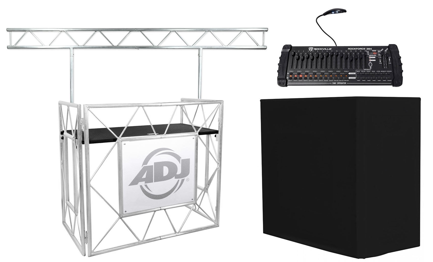 American DJ Pro Event Table II Foldable DJ Booth Facade+Truss+Scrim+DMX ...
