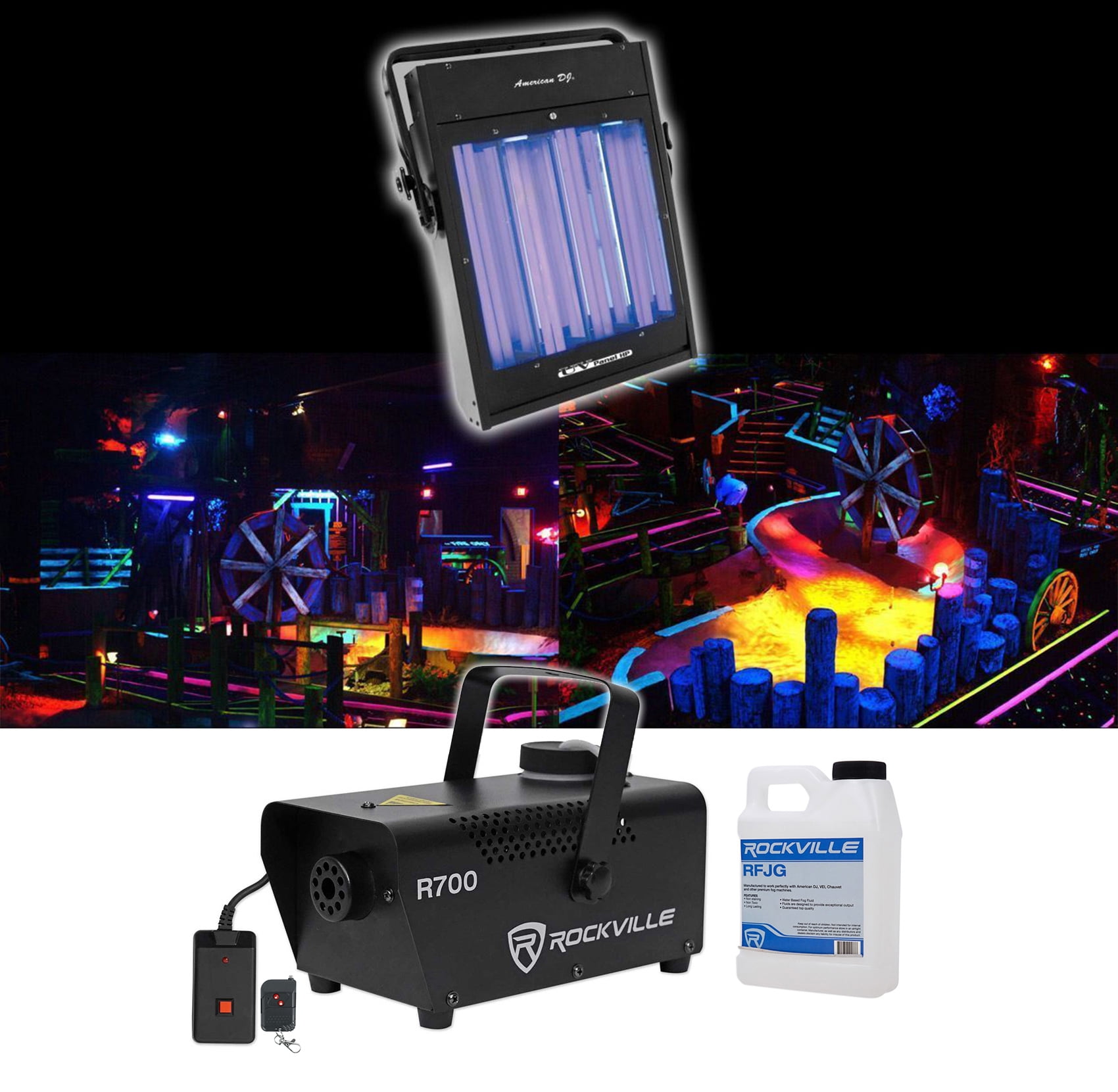 American DJ UV Panel HP 160 Watt Blacklight Wash Light Fixture+Fog ...