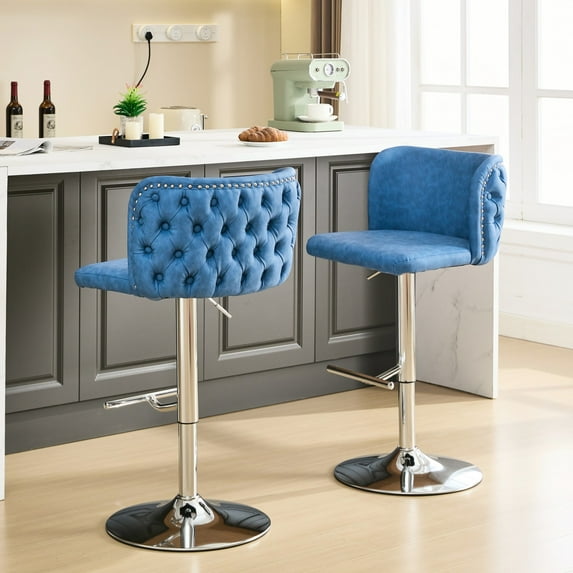 American Design Blue Bar Stools for Pub Set of 2 | 360° Rotation and ...