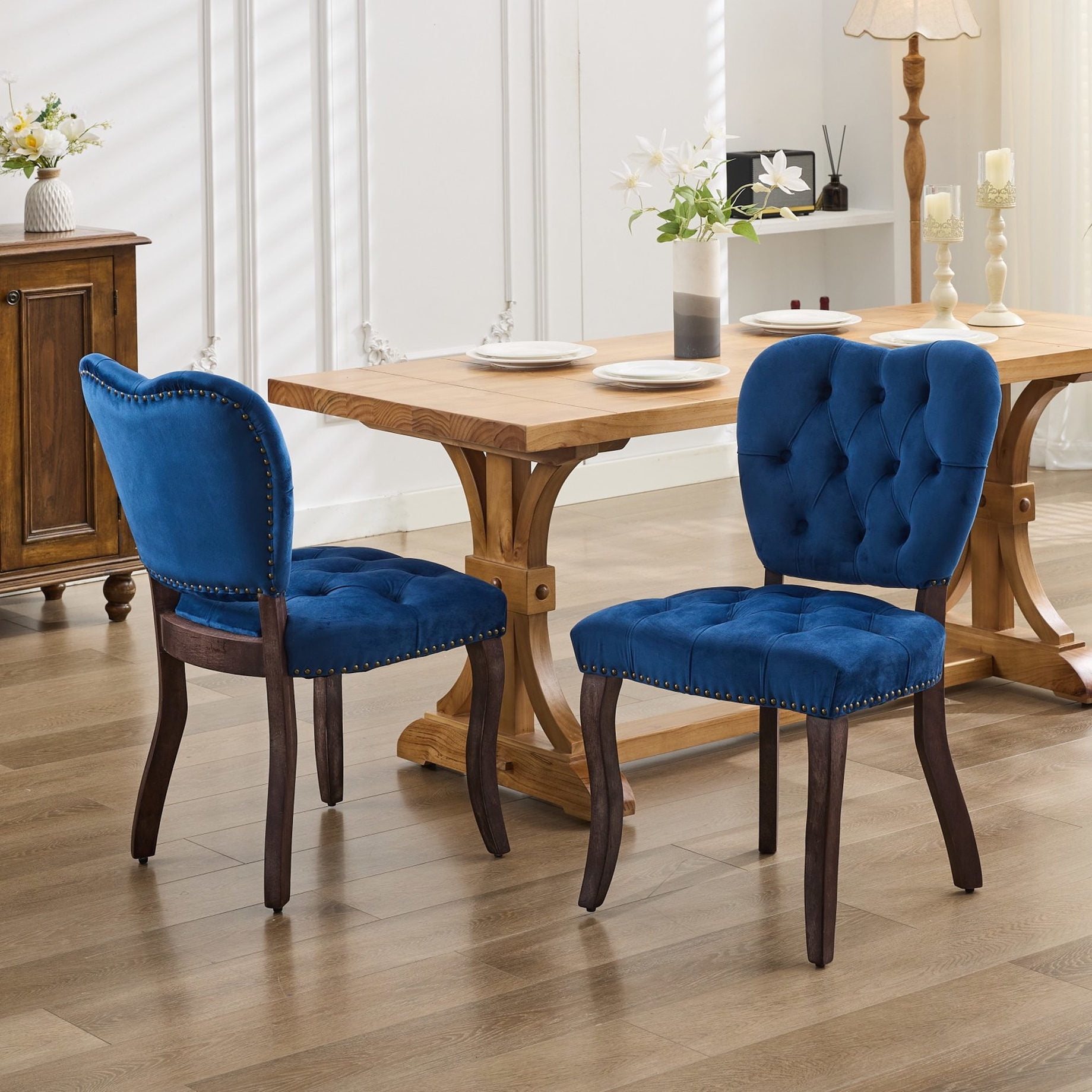 Blue Velvet Dining Chair Set | Double Resilience Seating | Solid ...