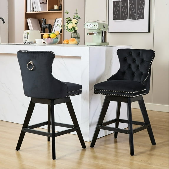 American Design Swivel Barstools Set of 2, Black Color, Foam Filled ...