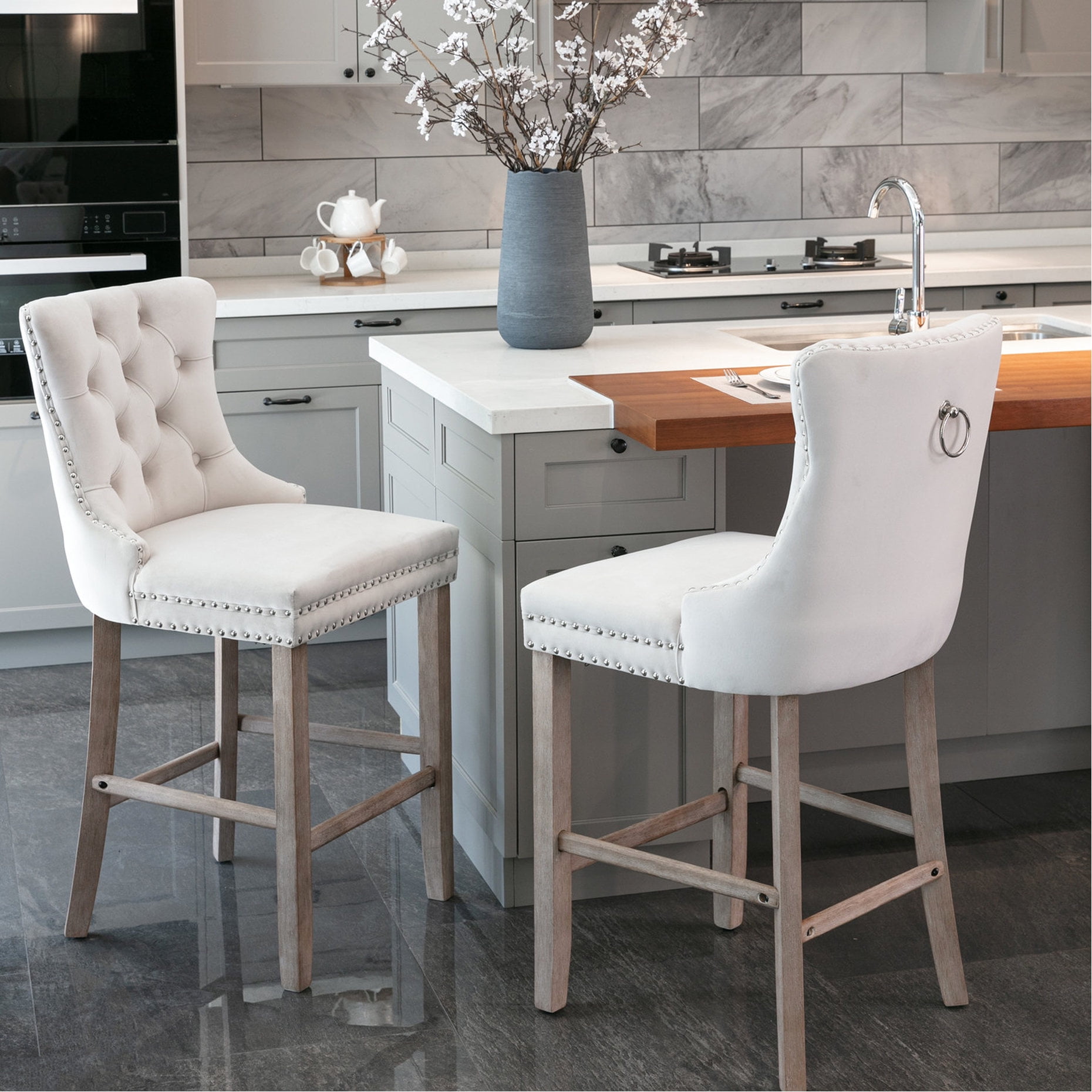American Design Velvet Barstools | High Elasticity Foam Cushion for ...