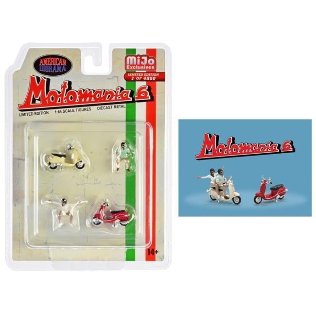 "Motomania 6" 4 piece Diecast Figure Set (2 Figures 2 Scooters) Limited ...