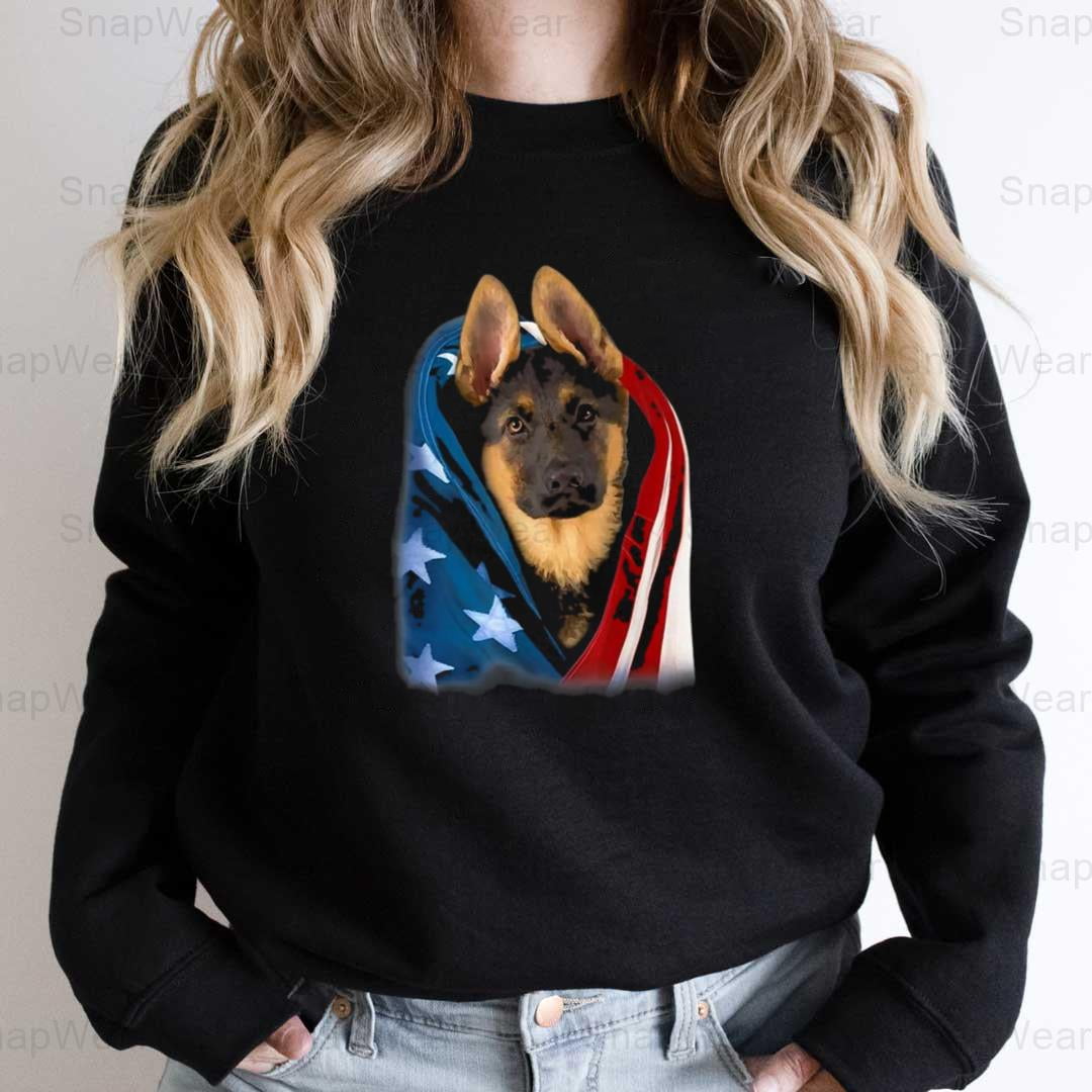 American Dog Flag Cover German Shepherd Independence Day Patriotic T ...