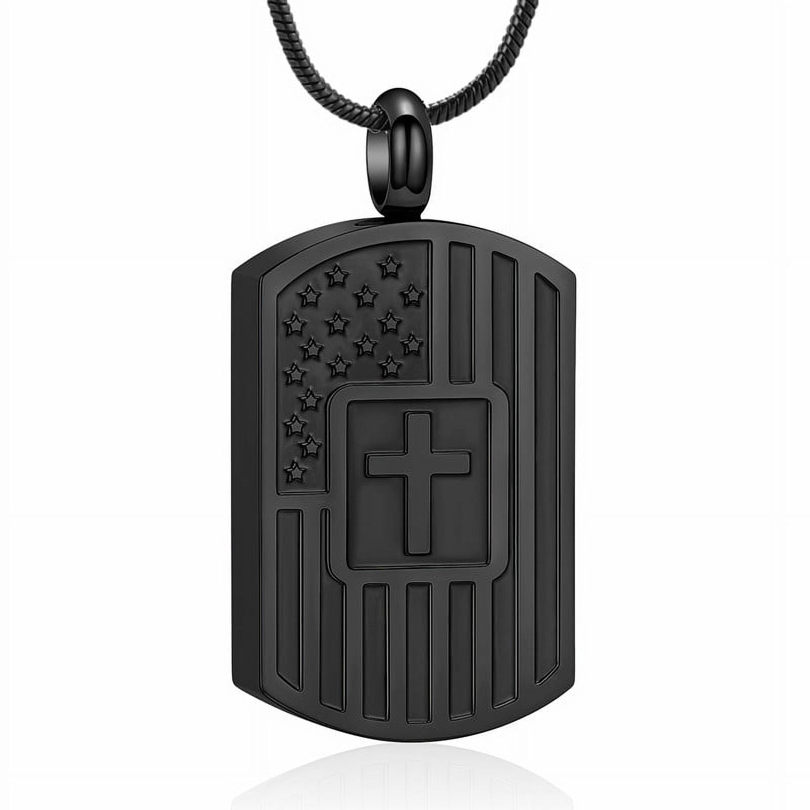 American Dog Tag Cross Urn Necklace for Ashes Communion Baptism ...