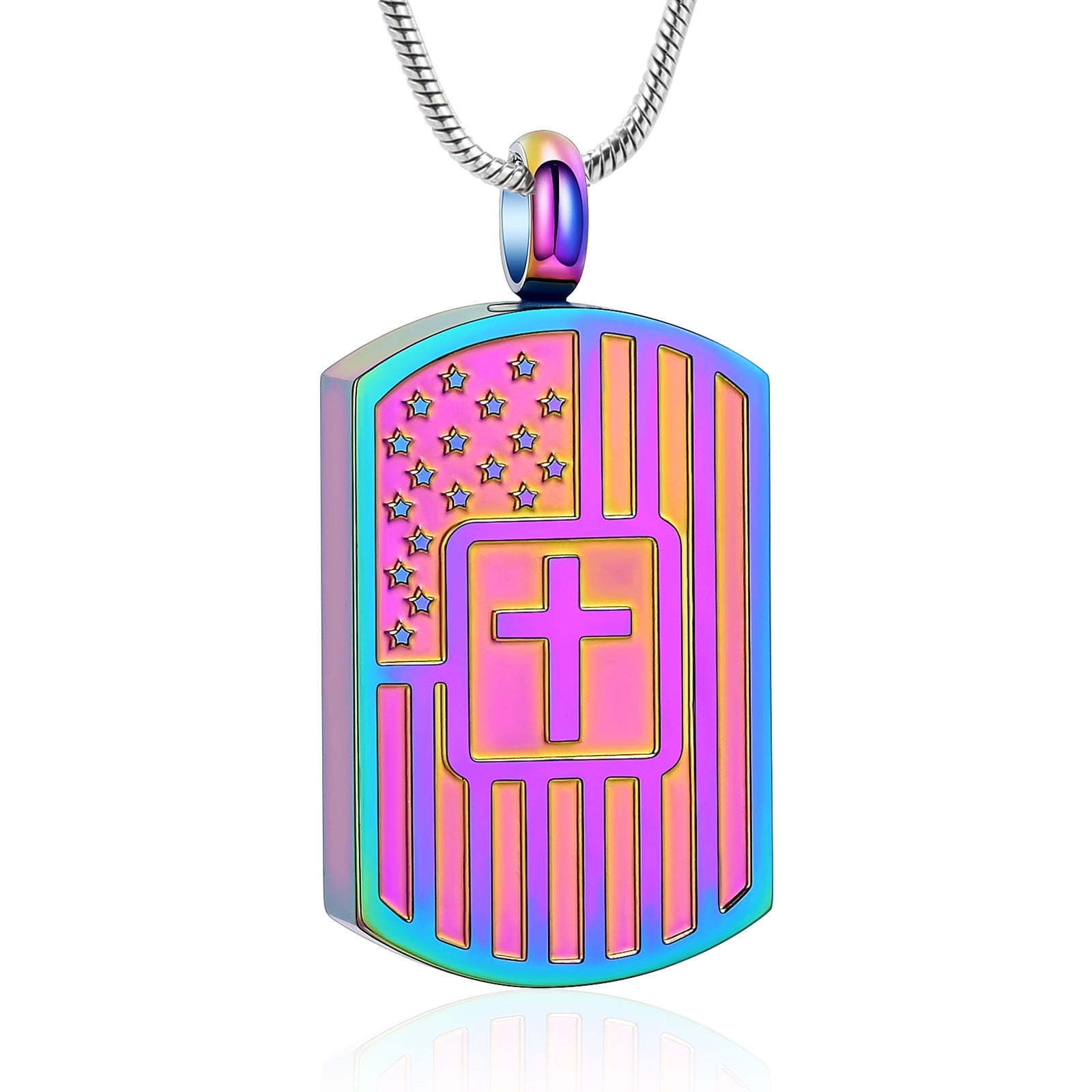 American Dog Tag Cross Urn Necklace for Ashes Communion Baptism ...