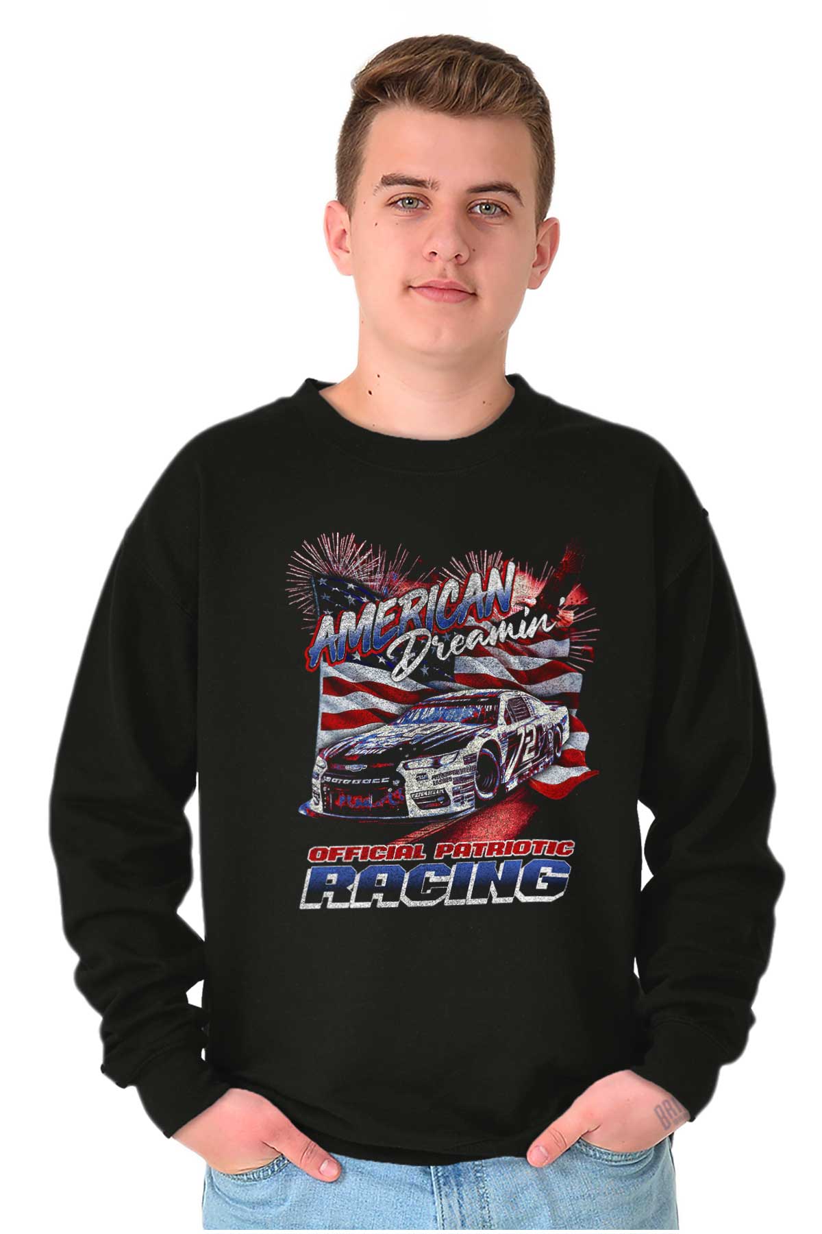 American Dreamin Patriotic Racecar Men's Big & Tall Crewneck Sweatshirt ...