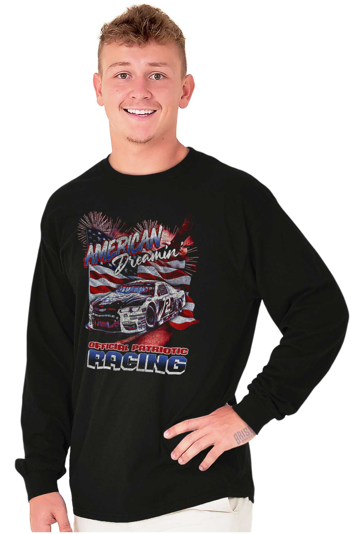 American Dreamin Patriotic Racecar Men's Big & Tall Long Sleeve Graphic ...