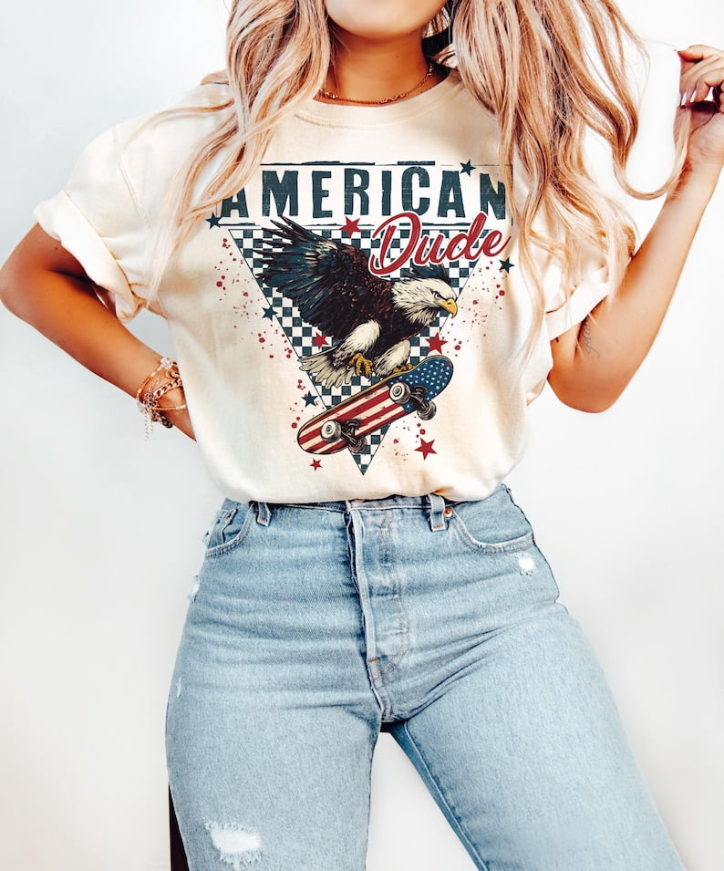 American Dude T-shirt, Retro Eagle, Fourth of July, USA Flag ...