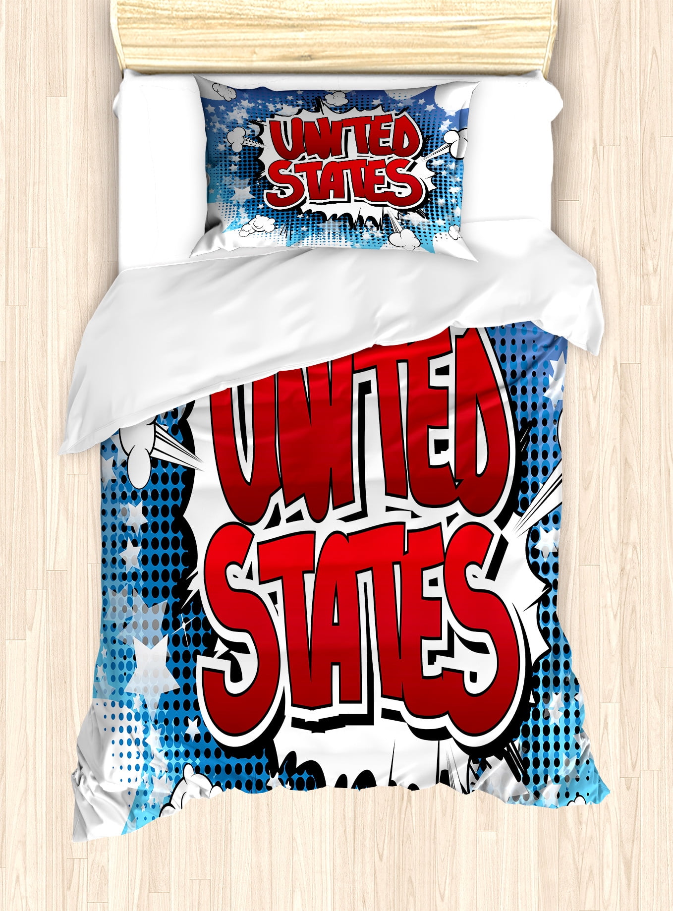 American Duvet Cover Set, Retro United States Writing Poster Cartoon ...