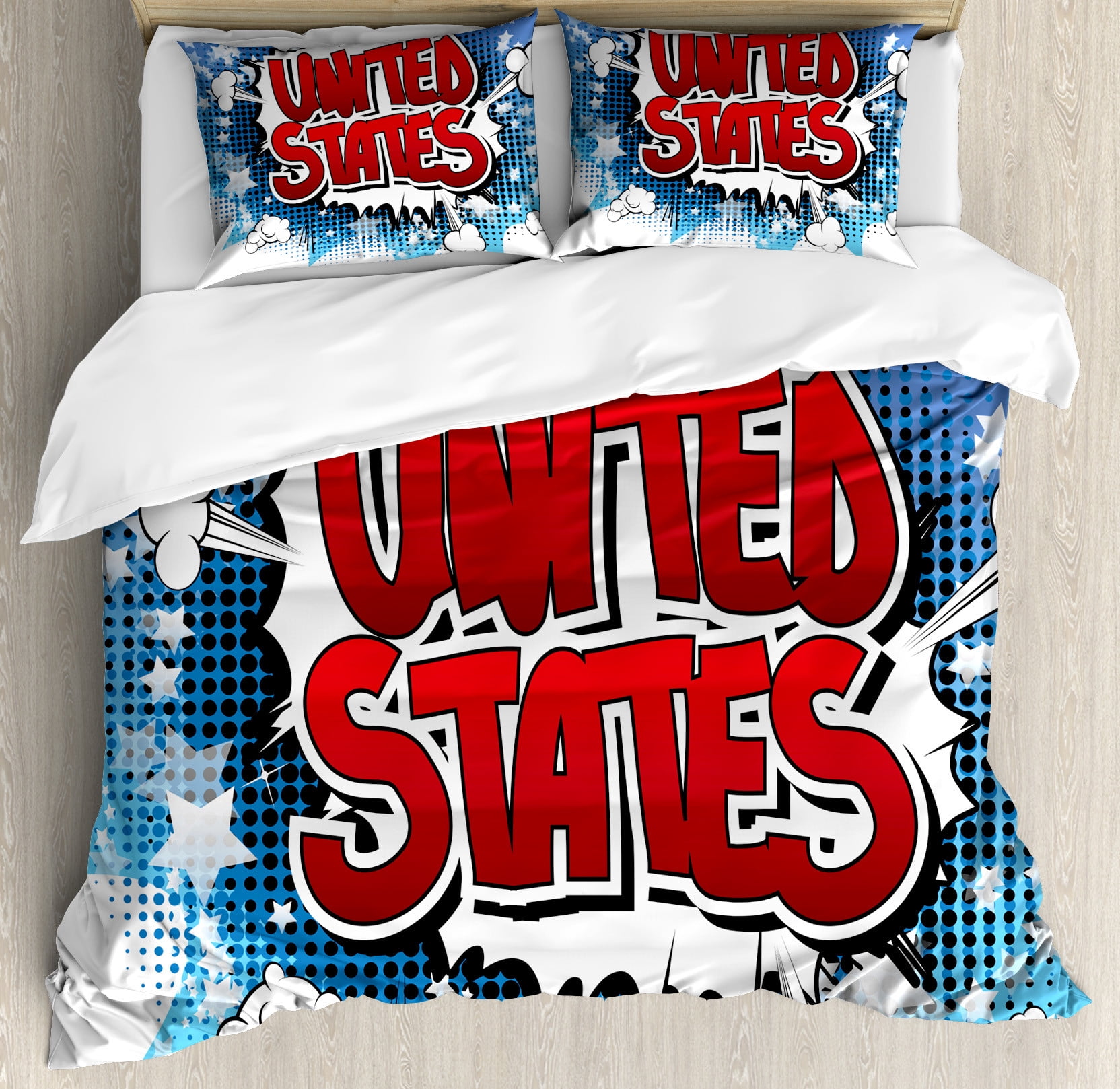 American Duvet Cover Set, Retro United States Writing Poster Cartoon ...