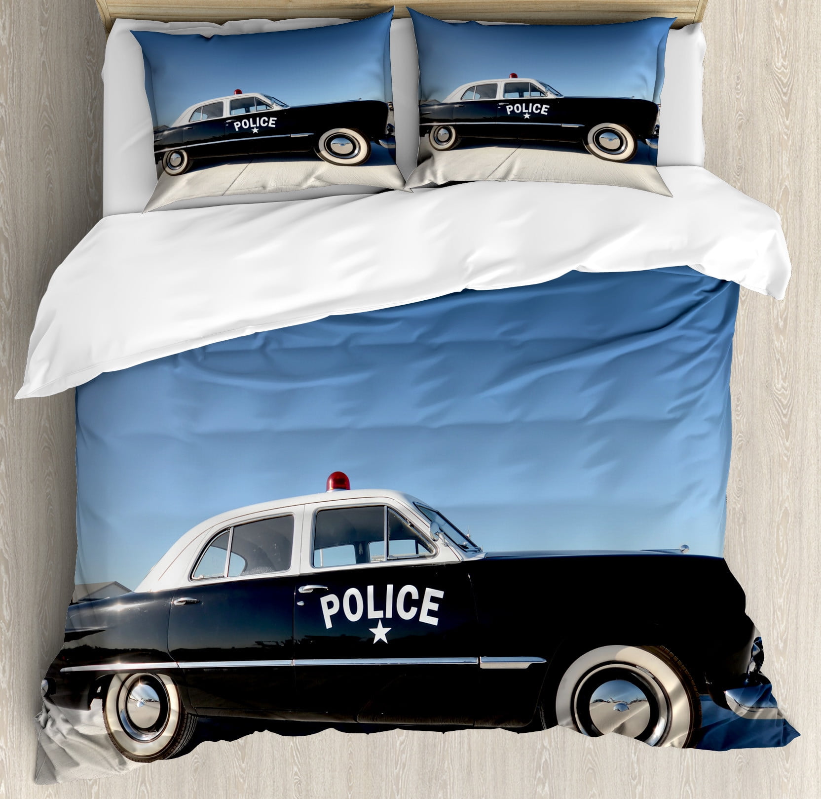 American Duvet Cover Set, Side View of a Parked Old American Police Car ...