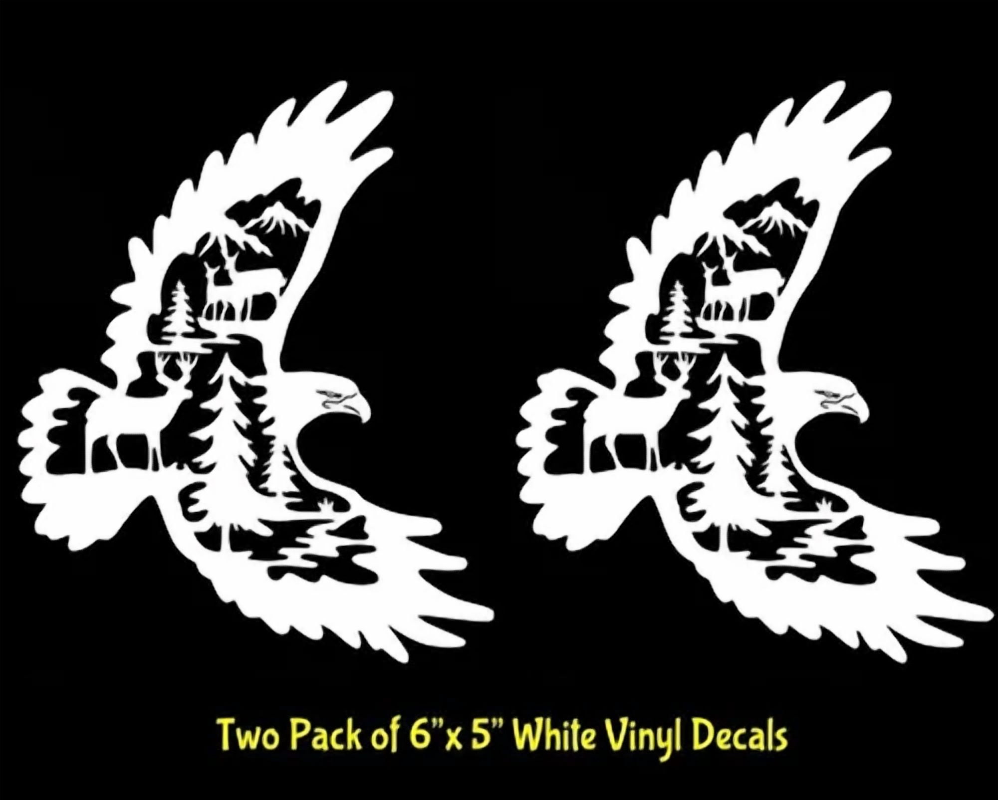 American Eagle Deer Family Scene Two Pk 6" White Vinyl Decals Car Truck ...