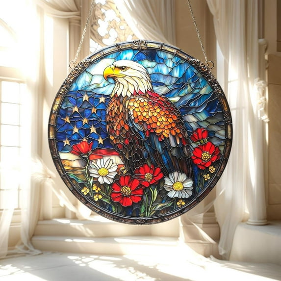 MISA 18 Suncatcher, American Eagle and Flag, Faux Stained Glass ...