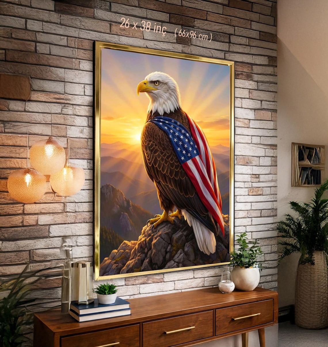 American Eagle Mountain Poster USA Flag Sunset Landscape Art Unframed ...