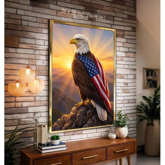 American Eagle Mountain Poster USA Flag Sunset Landscape Art Unframed ...