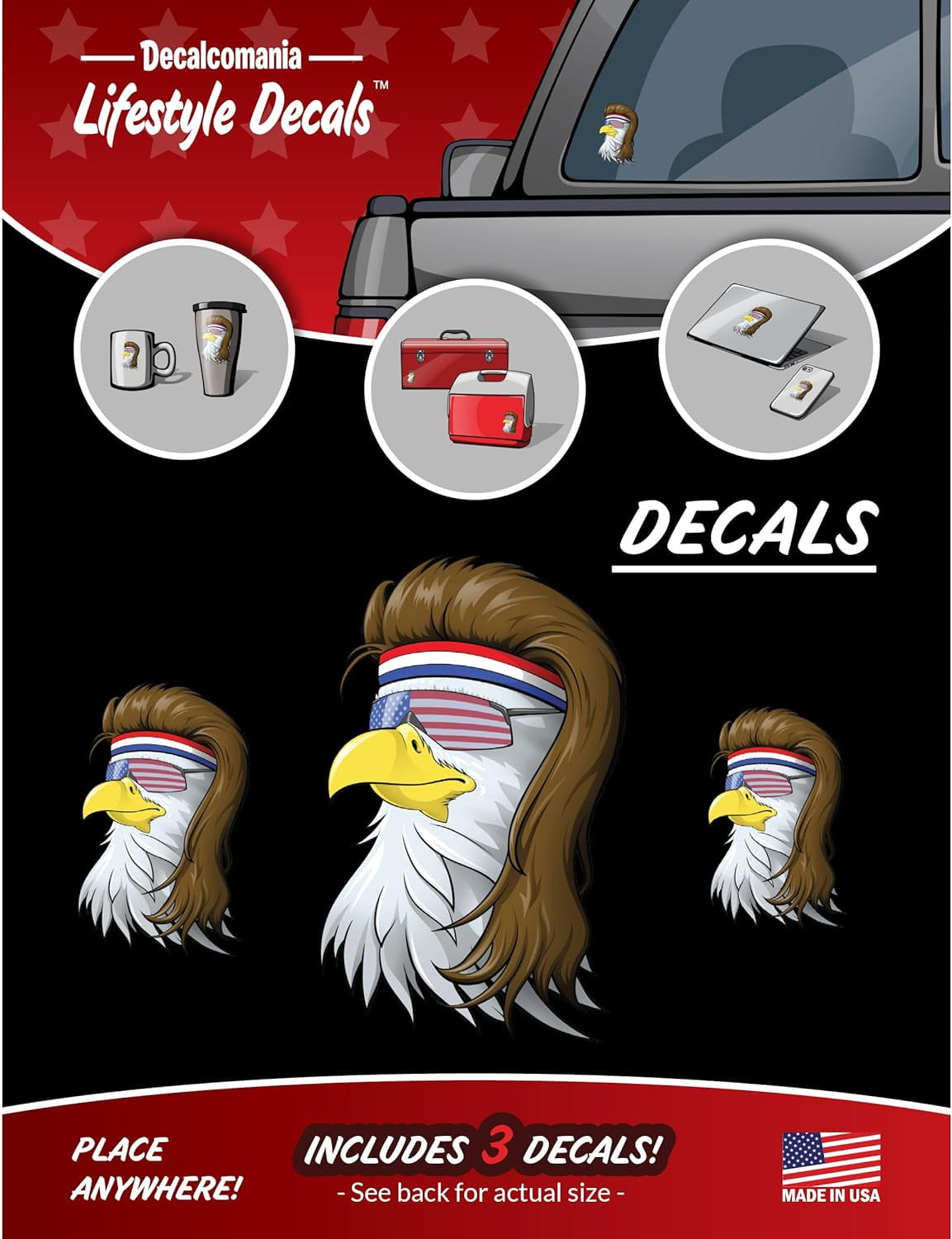 American Eagle Mullet Vinyl Decal - Set of 3 Stickers for Vehicle ...