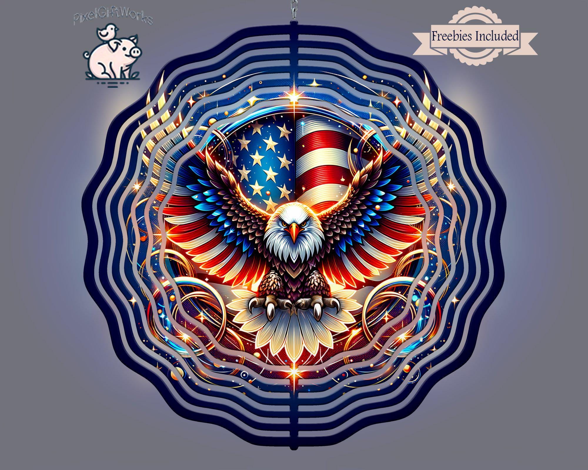 American Eagle Patriotic 3D Wind Spinner Kinetic Porch Garden Art ...