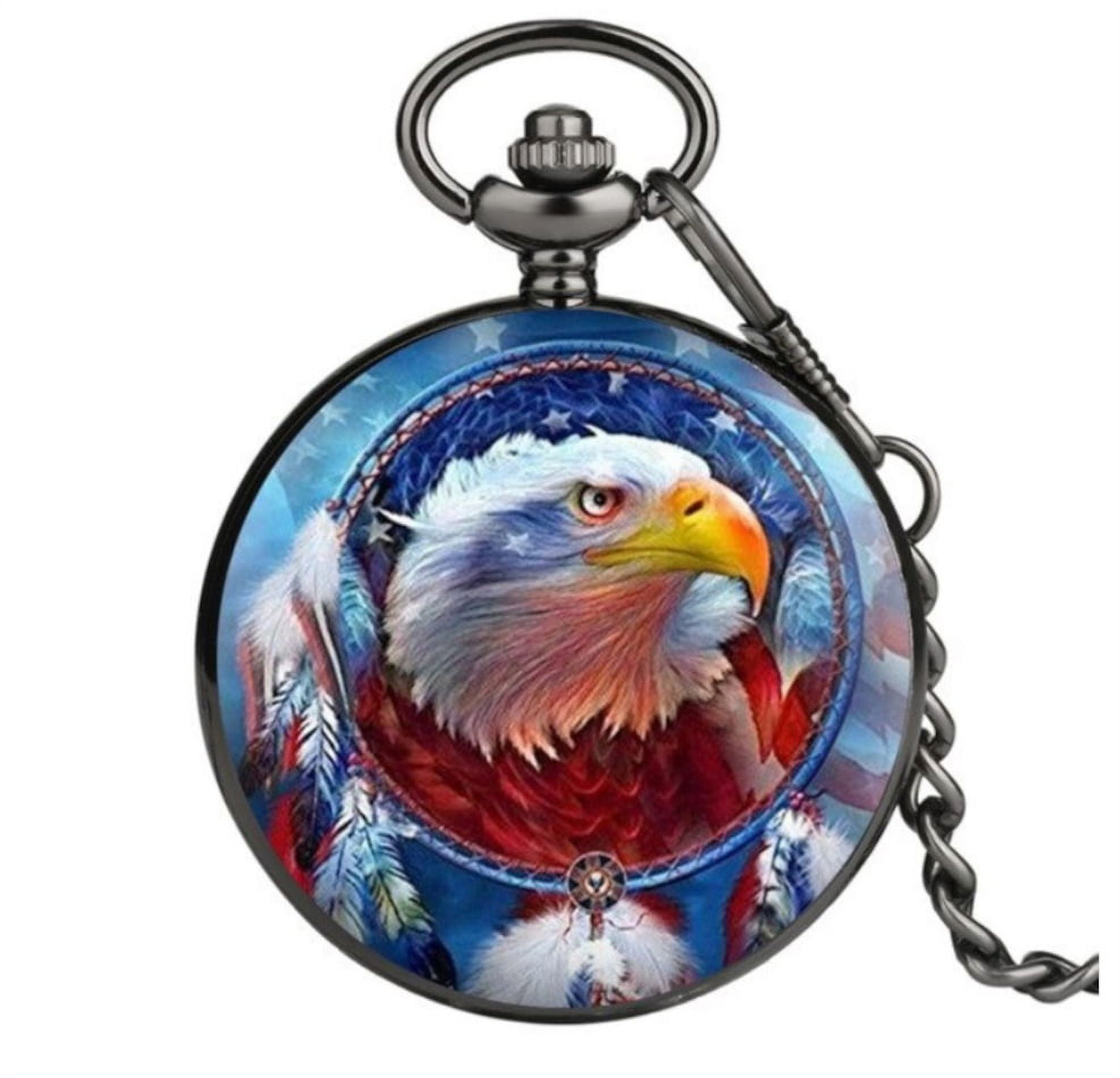 American Eagle Pocket Watch American Flag Eagle Design Anti-Tarnish ...