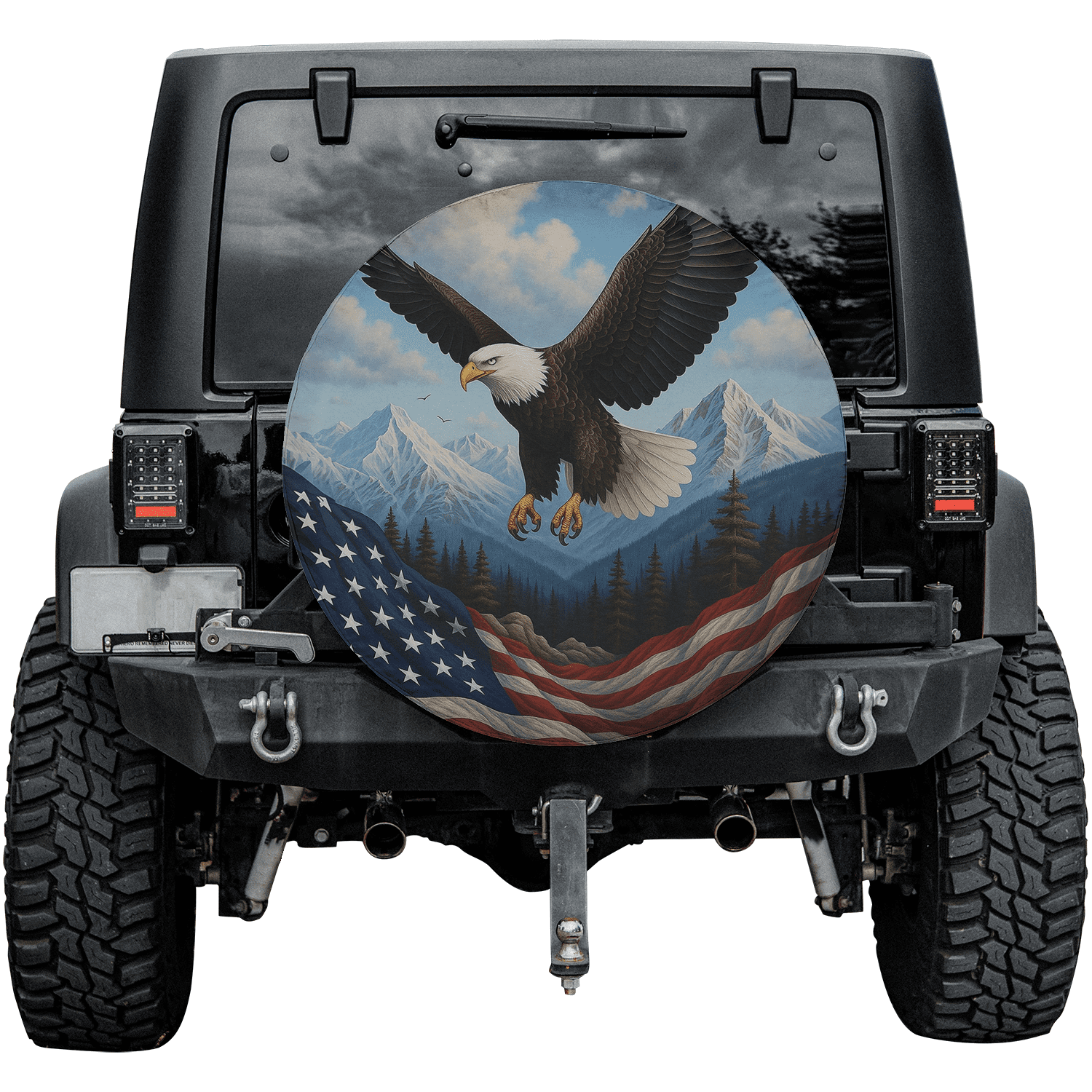 American Eagle Spare Tire Cover with USA Flag – Patriotic Mountain ...