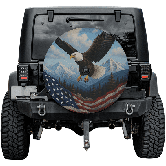 American Eagle Spare Tire Cover with USA Flag – Patriotic Mountain ...
