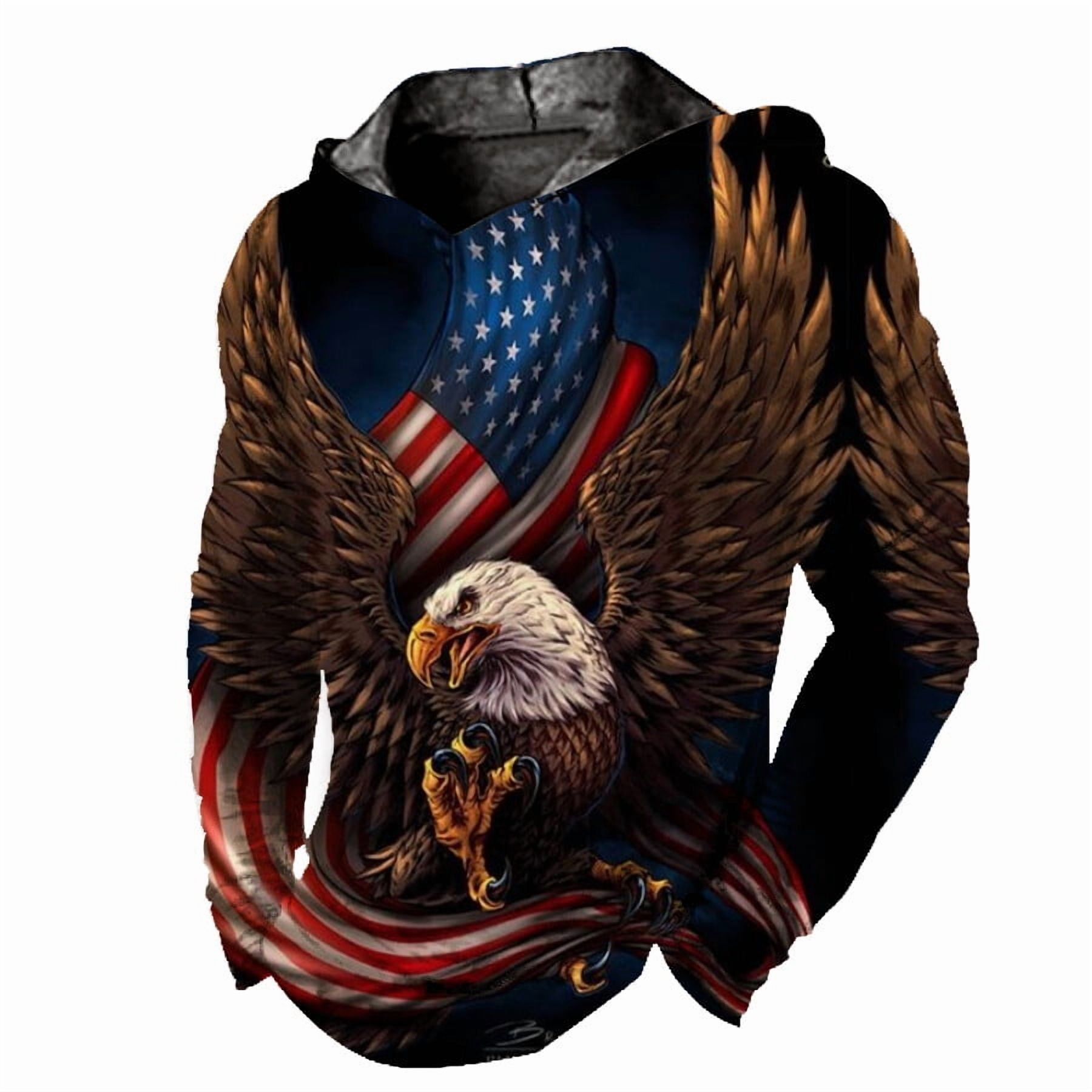 American Eagle USA Flag Brown Hooded Patriotic LightWeight Silky ...