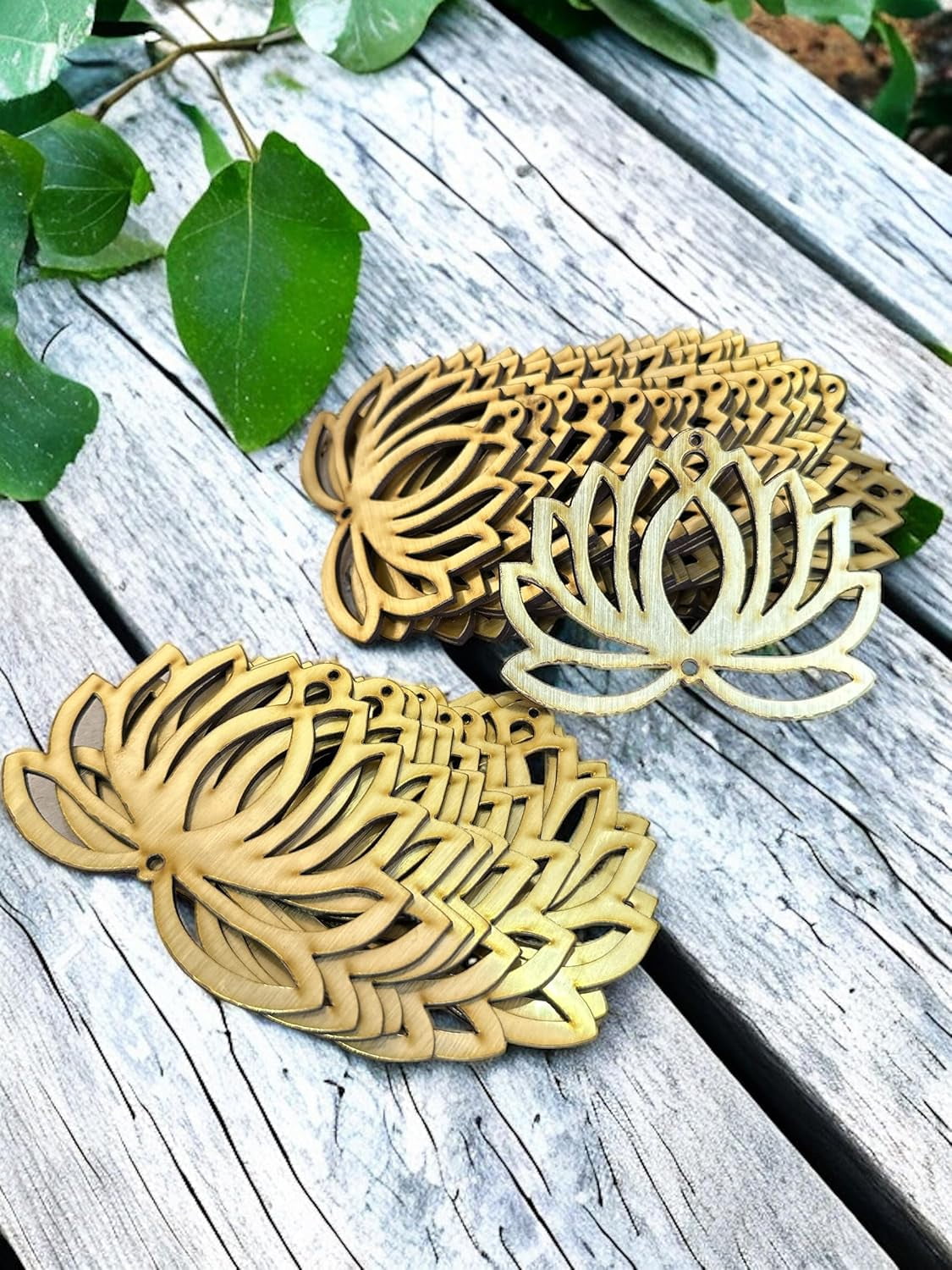 American Elm Pack of 10 MDF Lotus Cutouts 4 x 3 Inch Golden Wooden ...