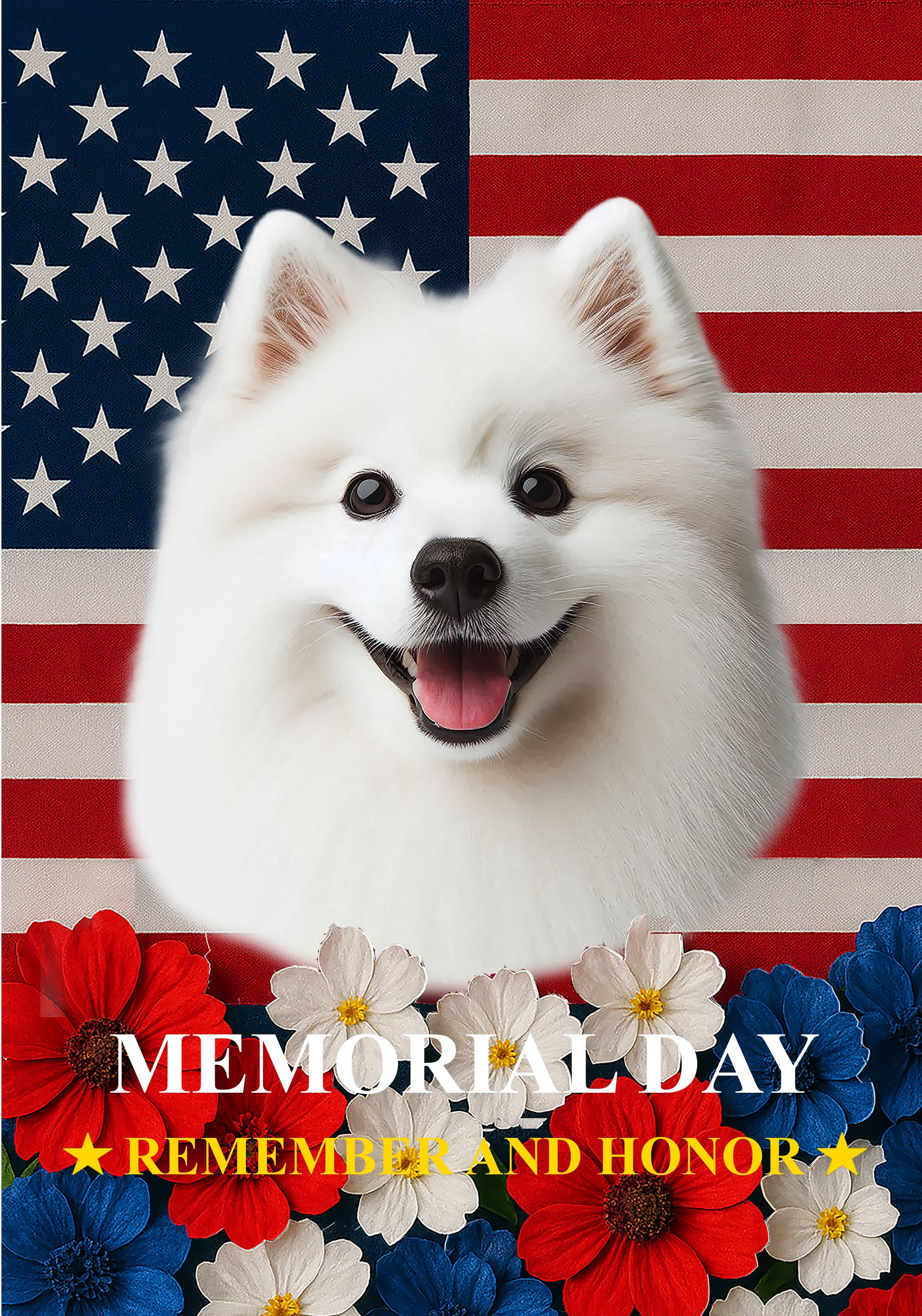 American Eskimo - Best of Breed Memorial Day Outdoor Garden Flag 12" x ...
