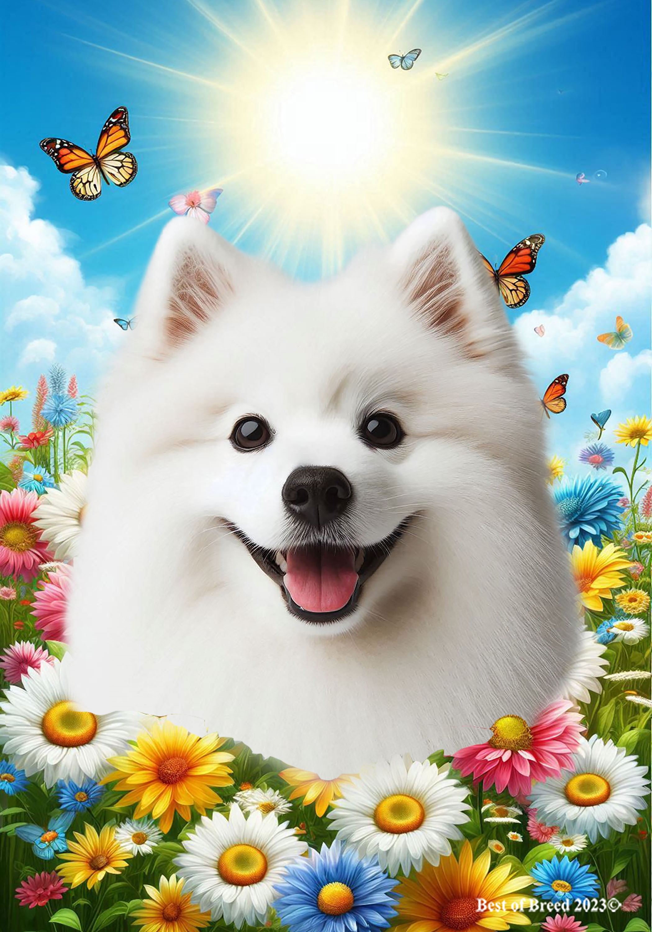 American Eskimo - Best of Breed Summer Butterflies Outdoor Garden Flag ...