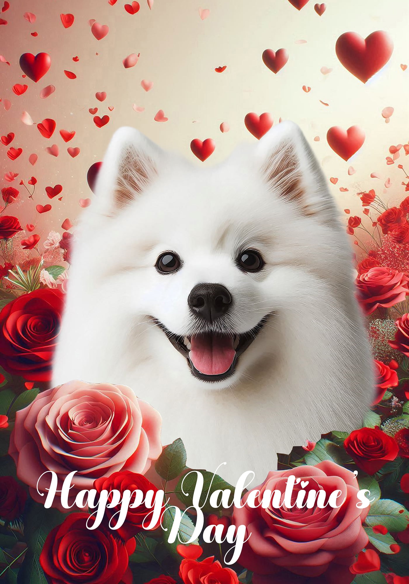 American Eskimo - Best of Breed Valentines Day Outdoor Garden Flag 12 ...