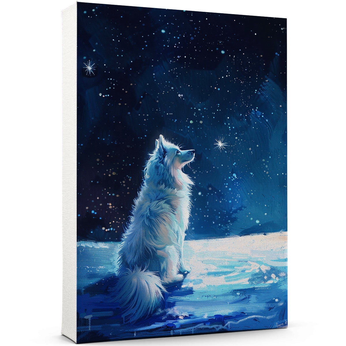 American Eskimo Christmas Canvas Wall Art Cute Dog Sitting Winter Night ...