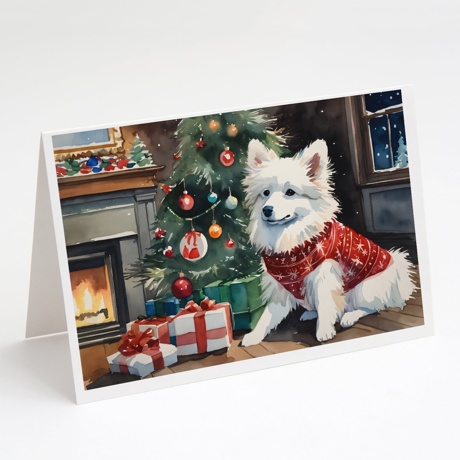American Eskimo Cozy Christmas Greeting Cards Pack of 8 7 in x 5 in ...