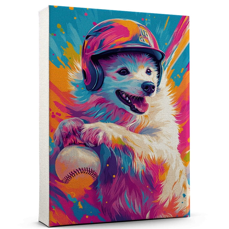 American Eskimo Dog Playing Baseball Wall Canvas – American Eskimo ...