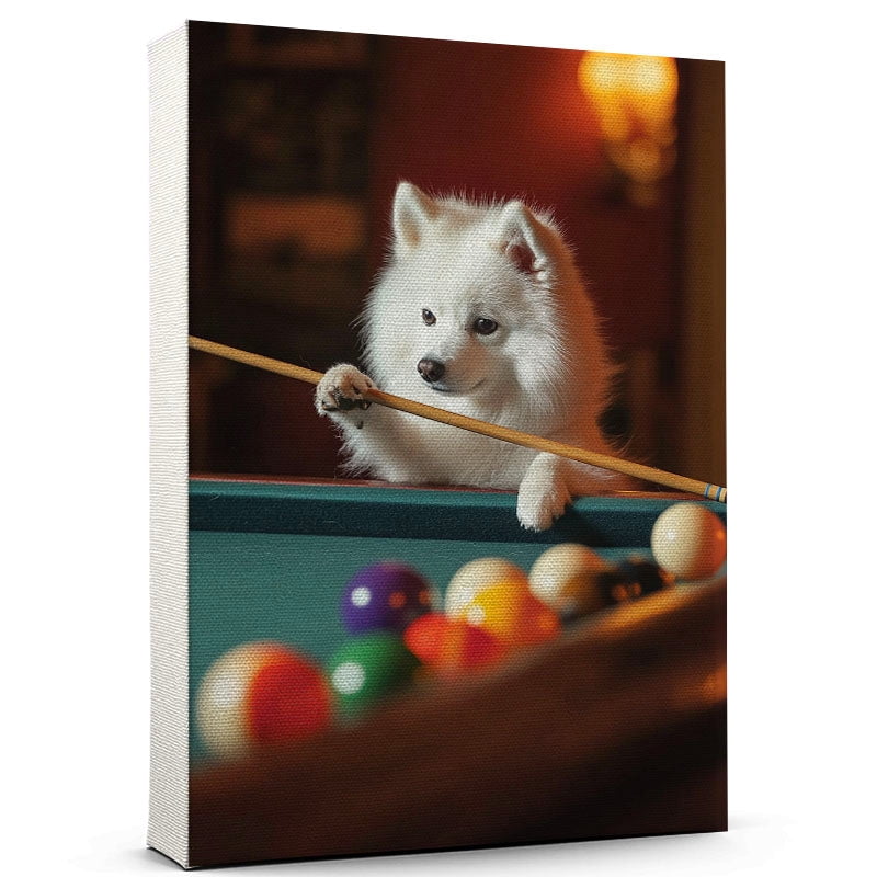 American Eskimo Dog Playing Billiards Stretched Canvas Size 8x12 ...