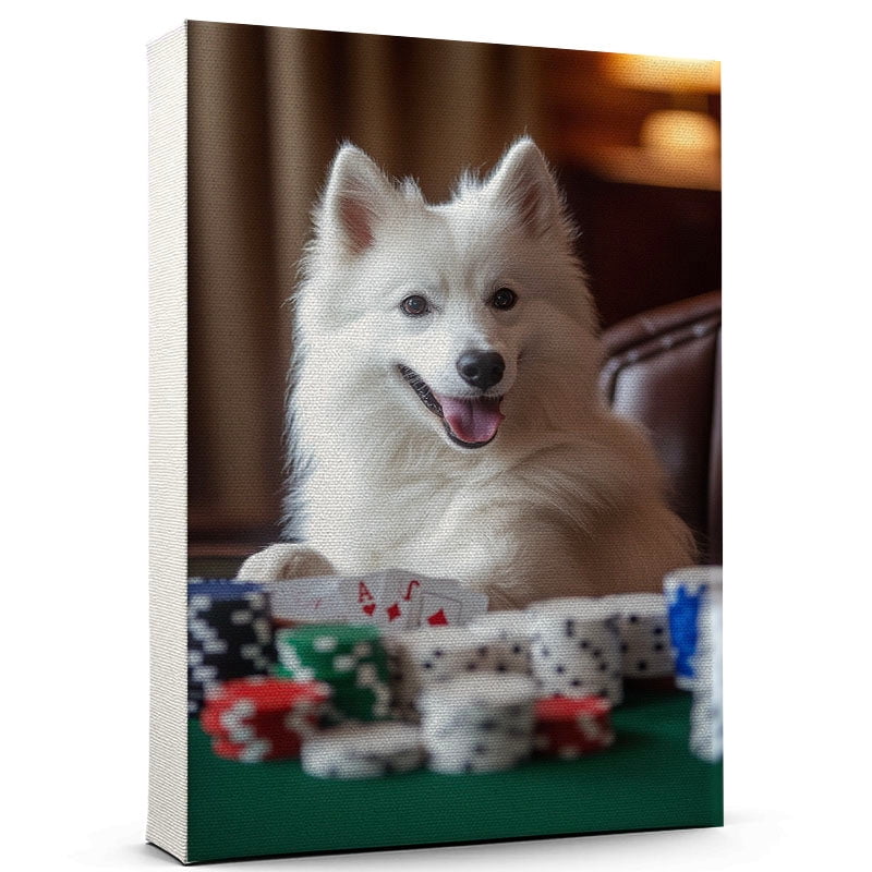 American Eskimo Dog Poker Art Stretched Canvas Size 8x12 – American ...