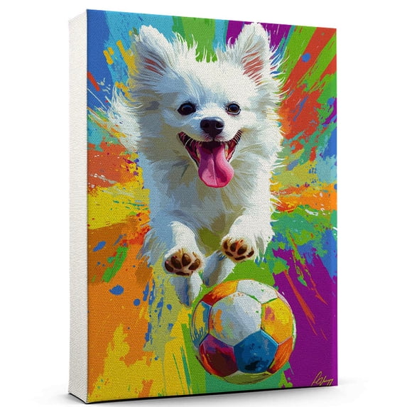 American Eskimo Dog Soccer Stretched Canvas Size 8x12 – Funny American ...