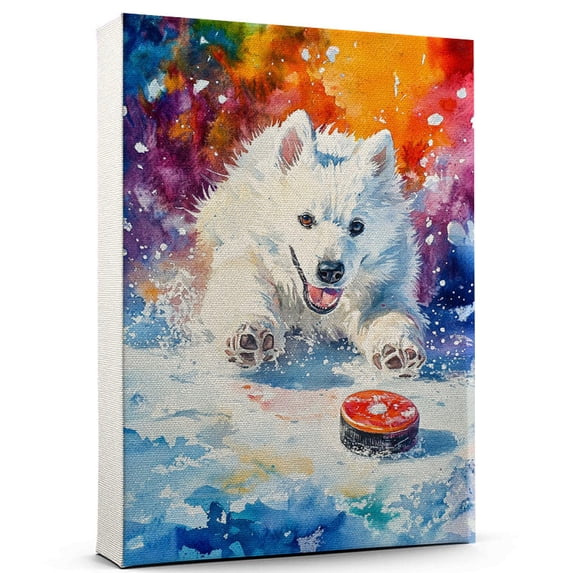 American Eskimo Dog Stretched Canvas Size 8x12 – Ice Hockey Canvas ...