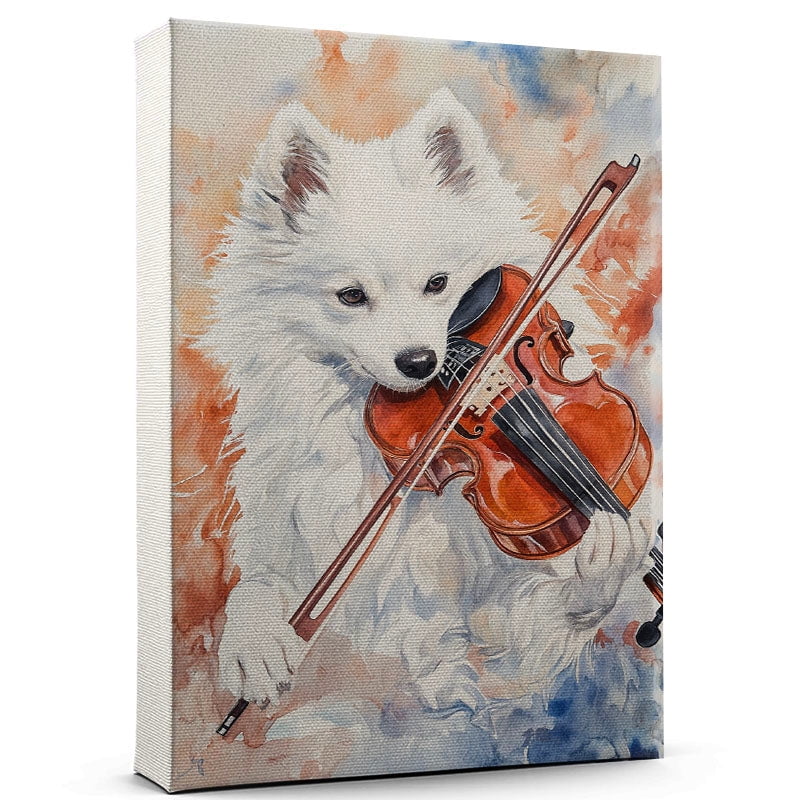 American Eskimo Dog Stretched Canvas Size 8x12 – Violin Theme Dog Art ...