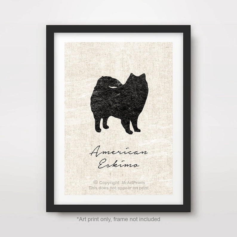American Eskimo Silhouette Art poster Wall Art Decor 24x36 UNFRAMED ...