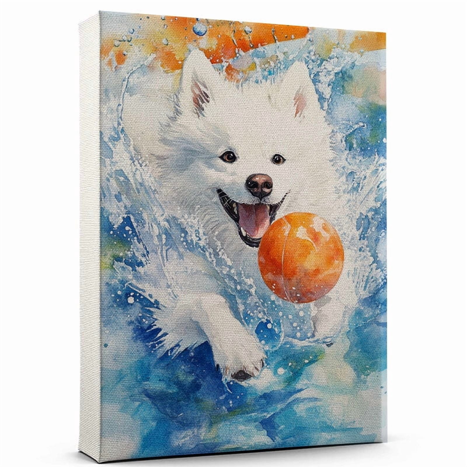 American Eskimo Vintage Dog Swimming Canvas – Artistic Sports, American ...
