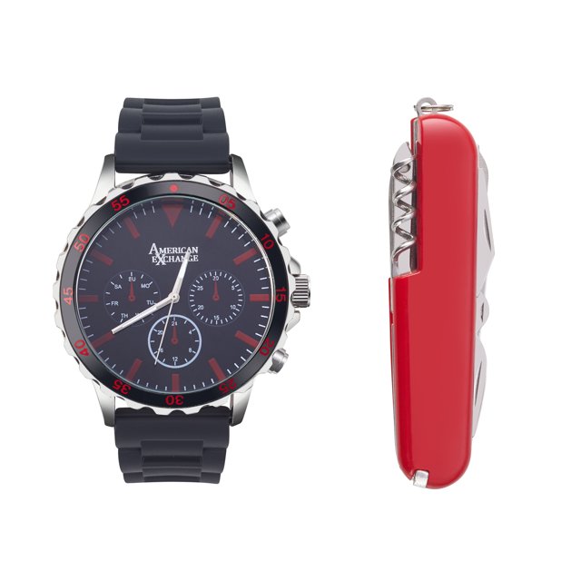 American Exchange Men's Black Silicone Strap 50mm Analog Watch & Multi ...