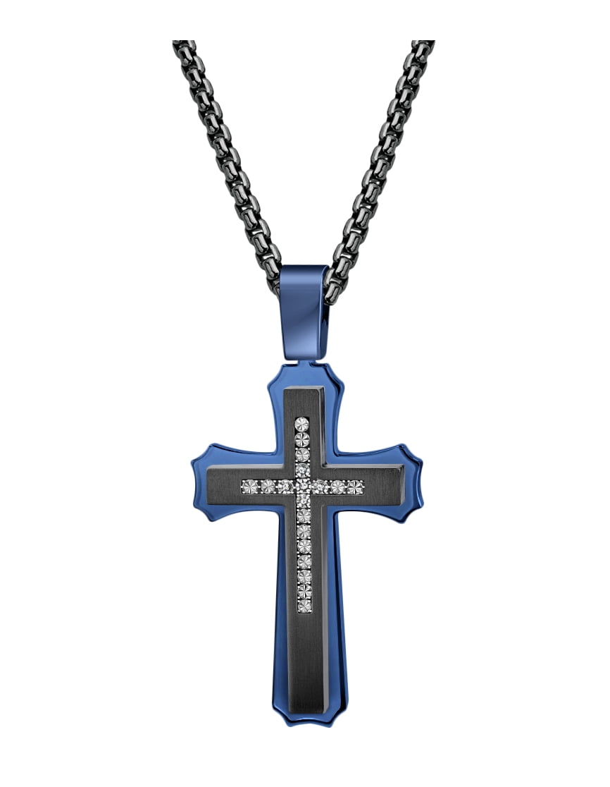 American Exchange Men's Diamond Stainless Steel Gunmetal/Blue Cross ...