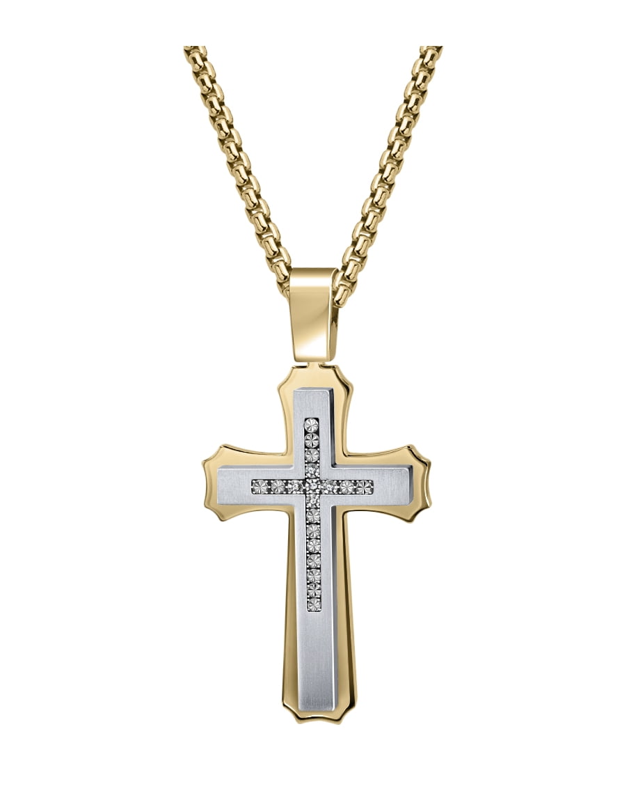 American Exchange Men's Diamond Stainless Steel Silver/Gold Cross ...