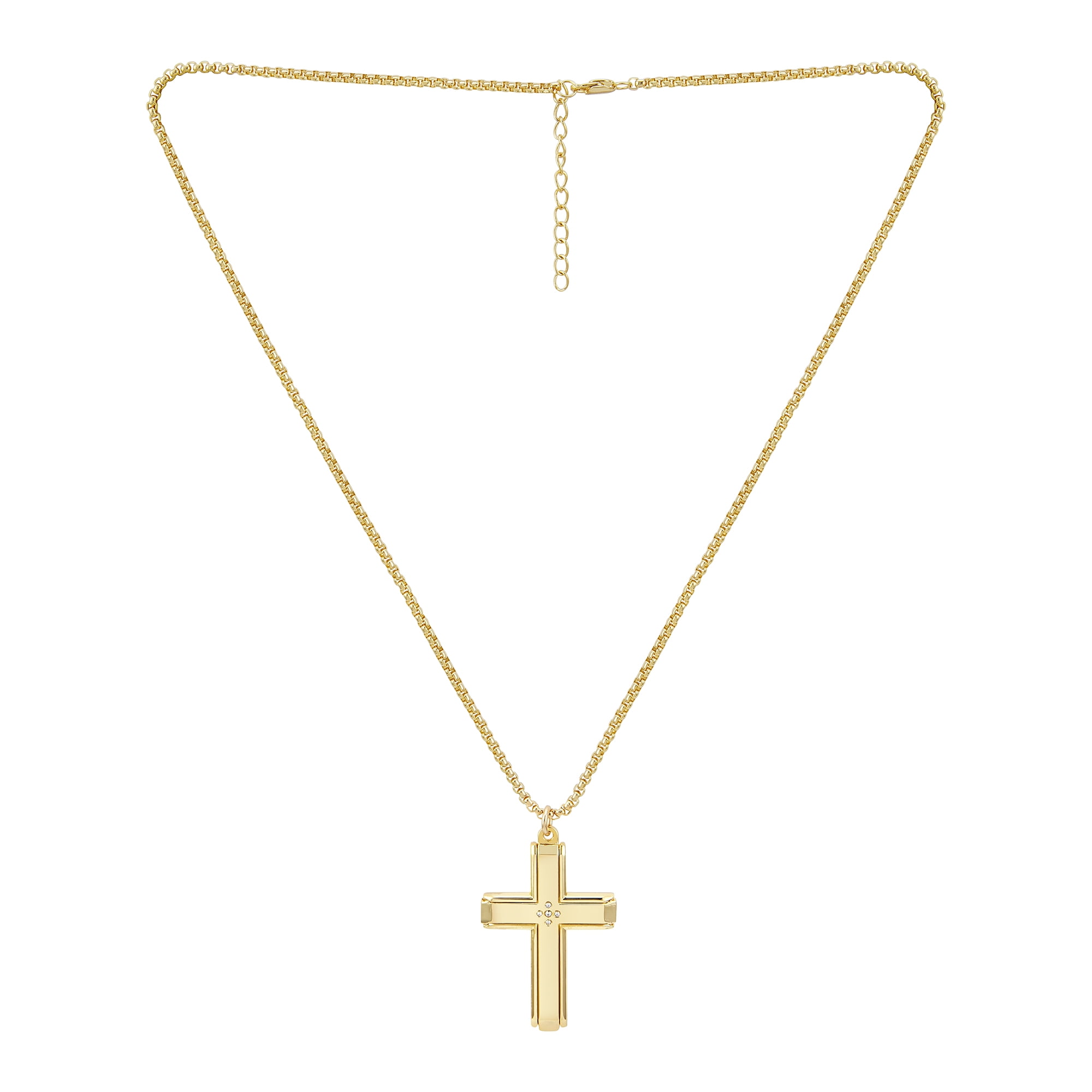 American Exchange Men's Gold Tone Metal Cross Pendant Necklace ...
