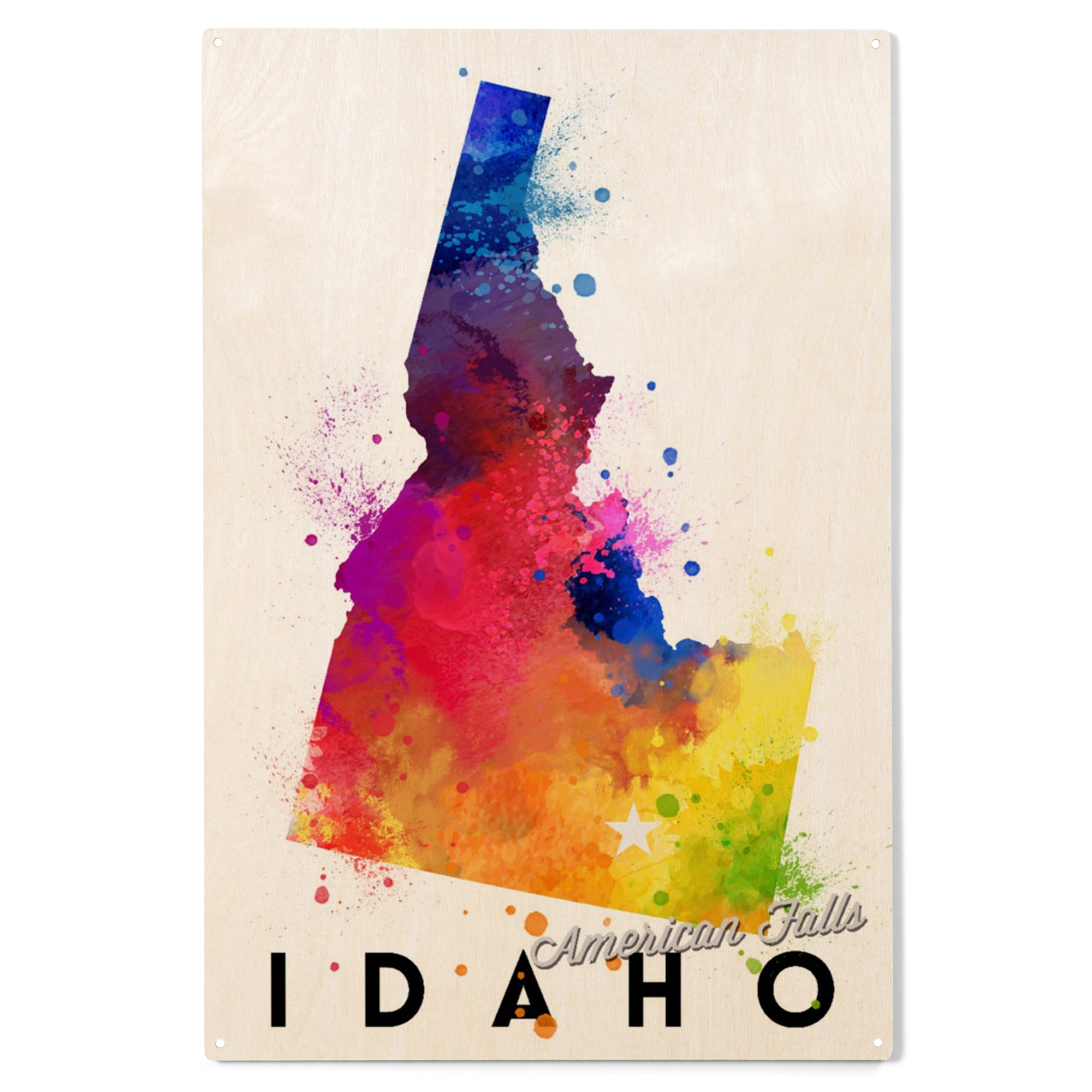 American Falls, Idaho, State Abstract Watercolor Birch Wood Wall Sign ...
