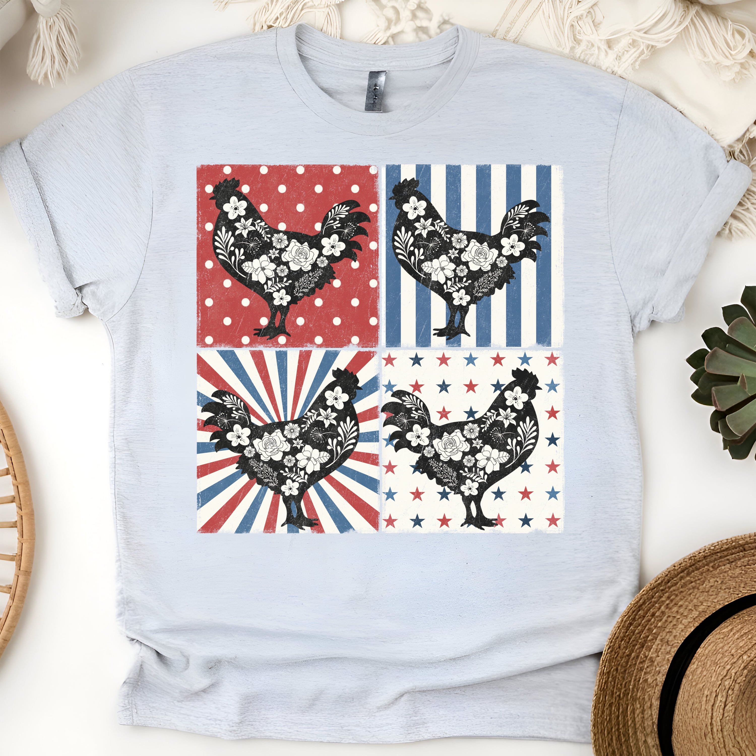 American Farm Style Chicken Shirt | Red White Blue Rustic Graphic Tee ...