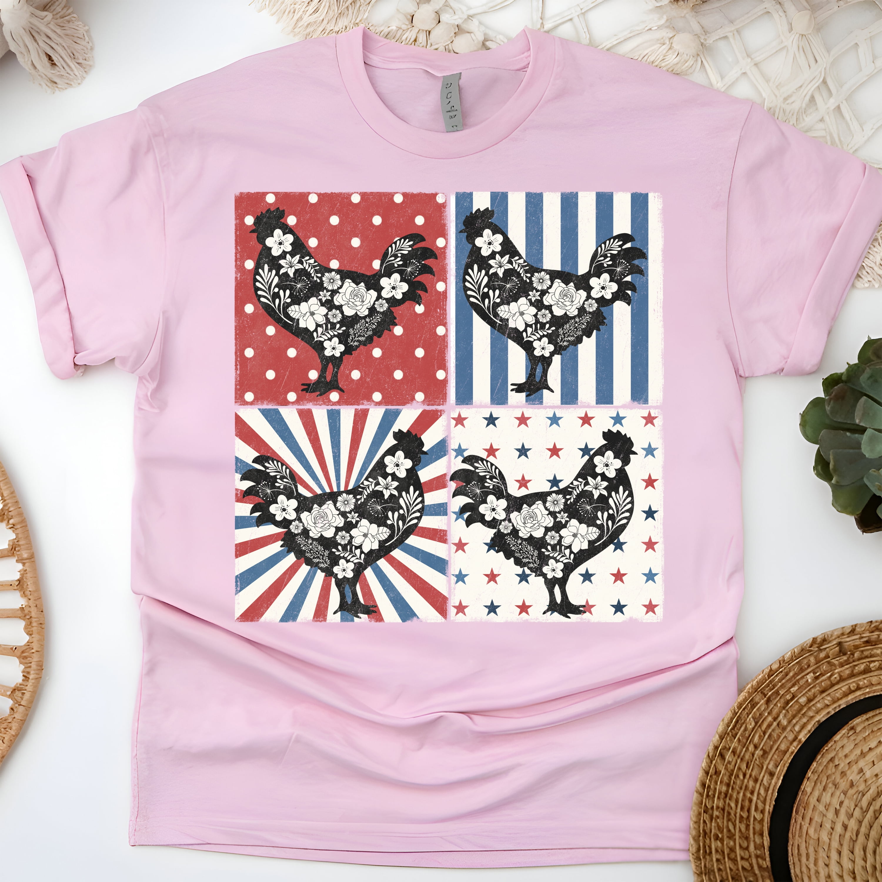 American Farm Style Chicken Shirt | Red White Blue Rustic Graphic Tee ...