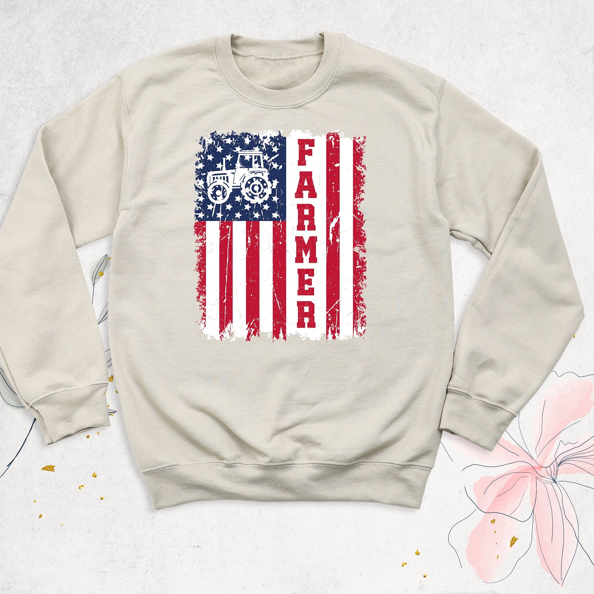 American Farmer Sweatshirt, Tractor Farm Hoodie, USA Flag Sweatshirt ...