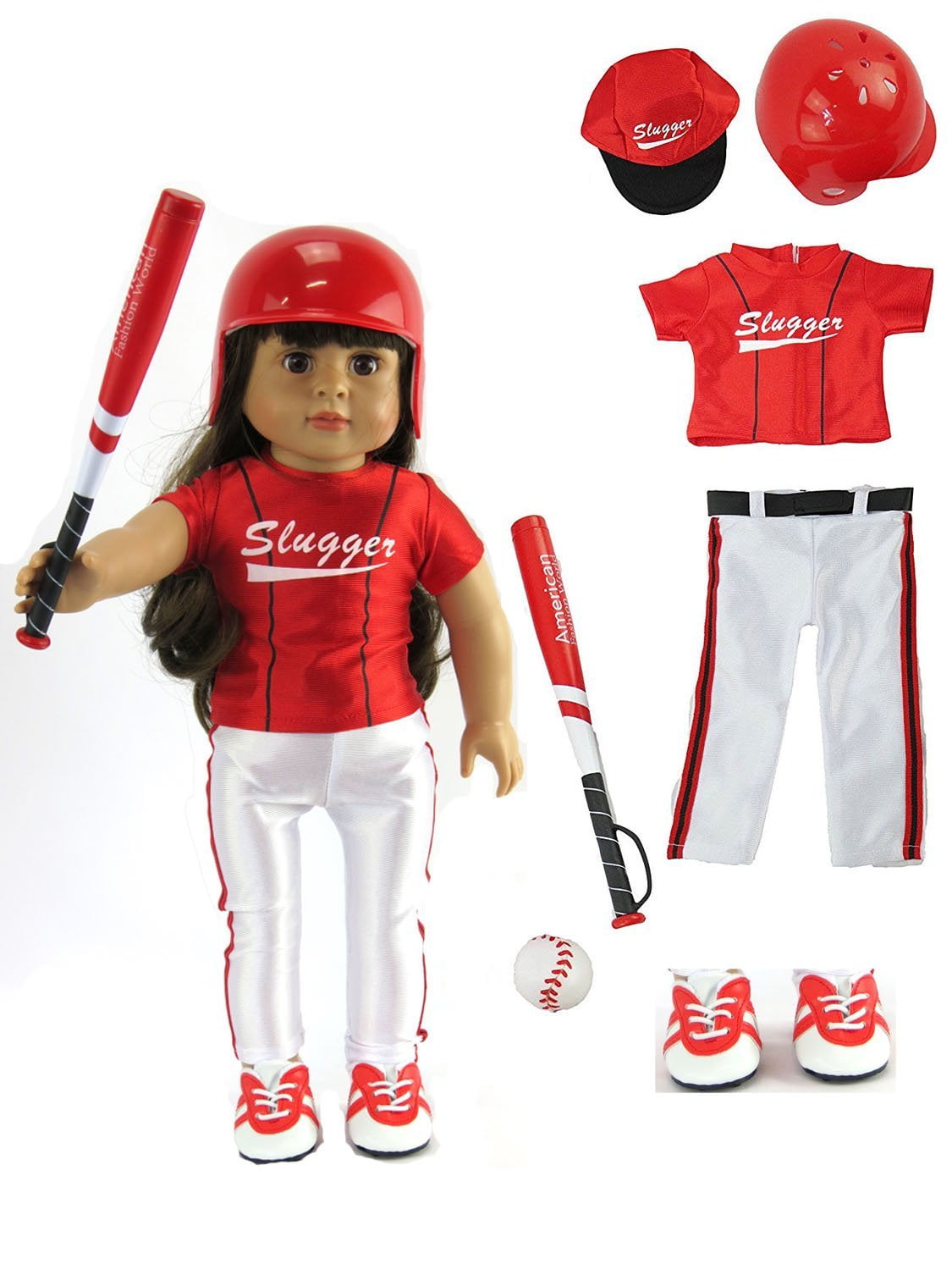 American Fashion World Baseball "Slugger" Outfit for 18” Dolls, Red ...