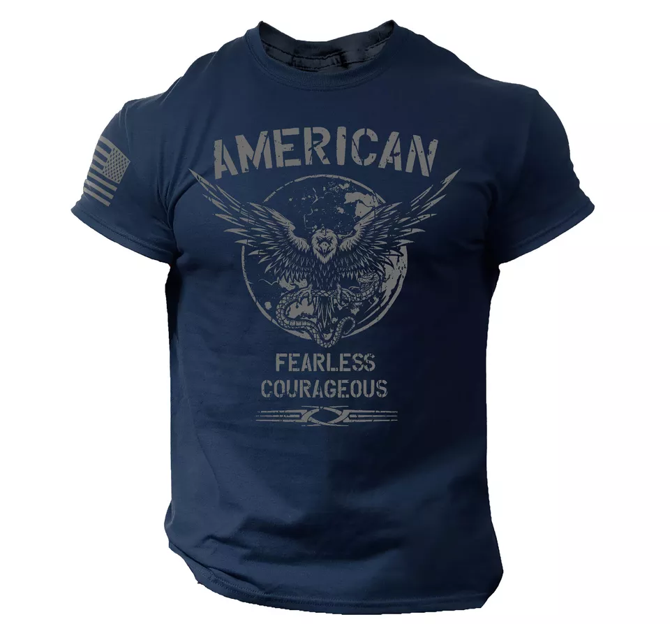 American Fearless Men's T Shirt USA Warrior Military Style Tee ...